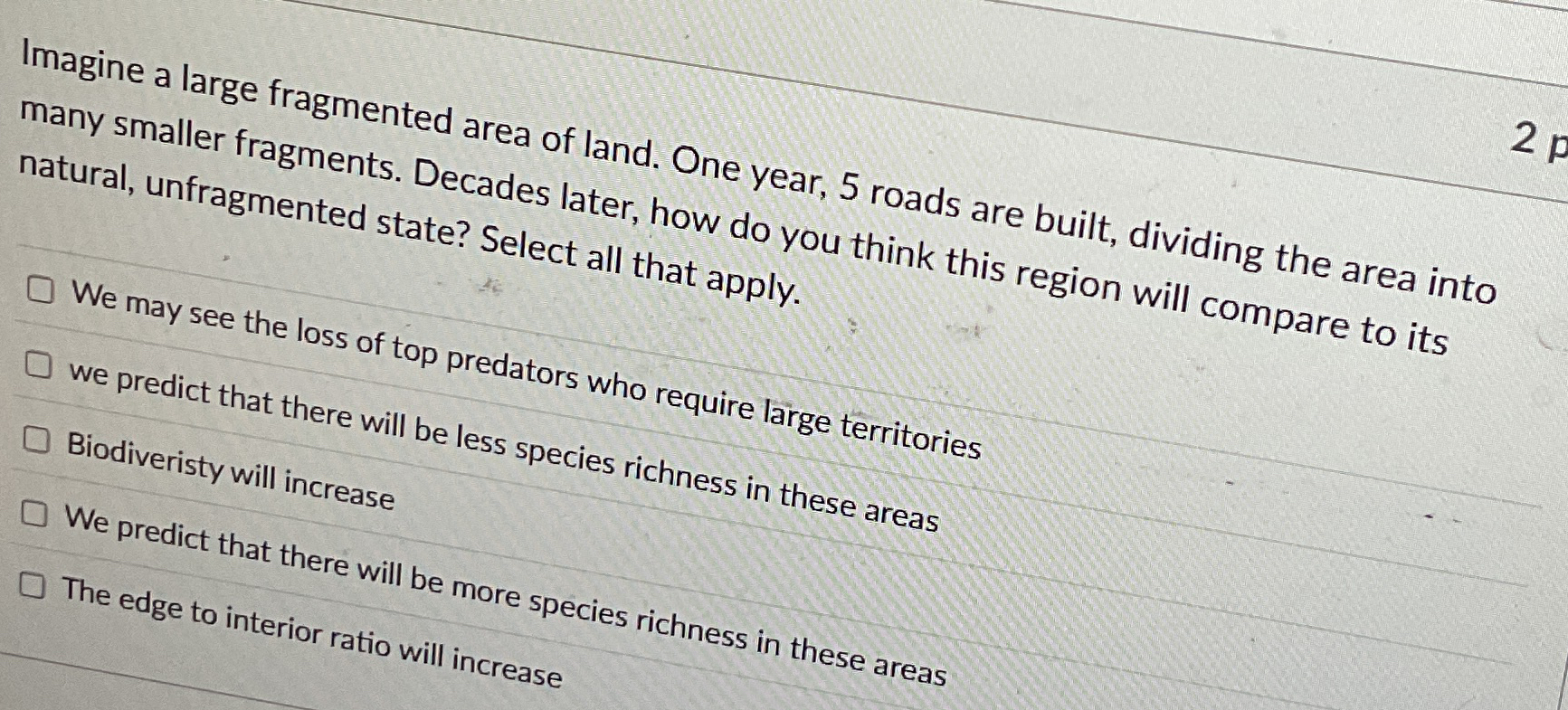 Solved Imagine a large fragmented area of land. One year, 5 | Chegg.com