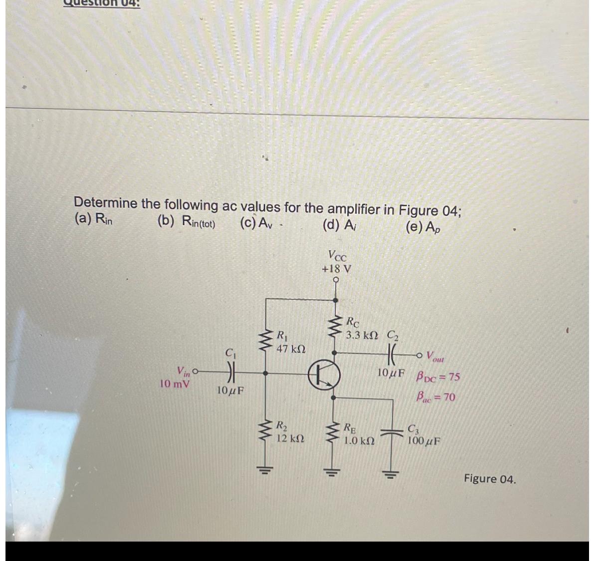 Solved Determine the following ac values for the amplifier | Chegg.com