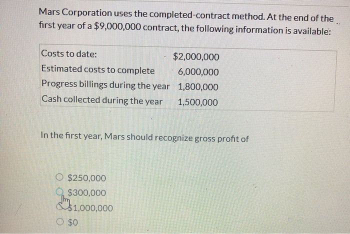 Solved Mars Corporation uses the completed-contract method. | Chegg.com