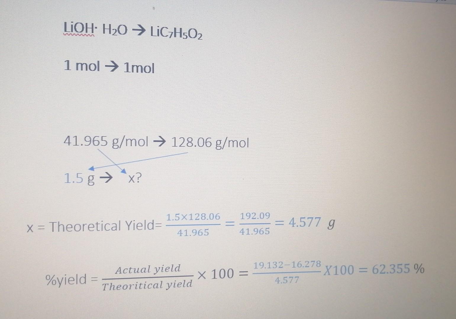 Solved 1) Mass of LiOH⋅H2O(W)=1.5 g 2) Mass of empty bottle | Chegg.com
