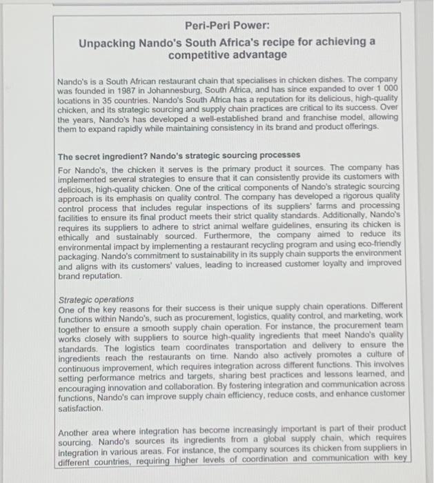 Solved Critically analyse the nando’s case study and | Chegg.com
