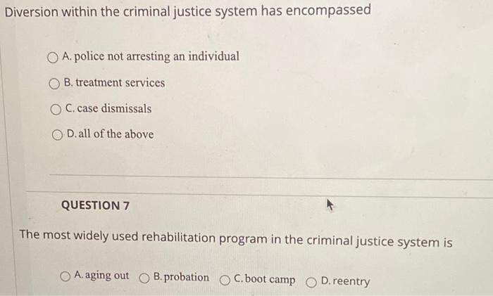 Solved Diversion within the criminal justice system has | Chegg.com