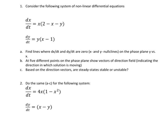 Solved 1. Consider the following system of non-linear | Chegg.com