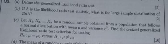 3. (a) Define the generalized likelihood ratio test. | Chegg.com