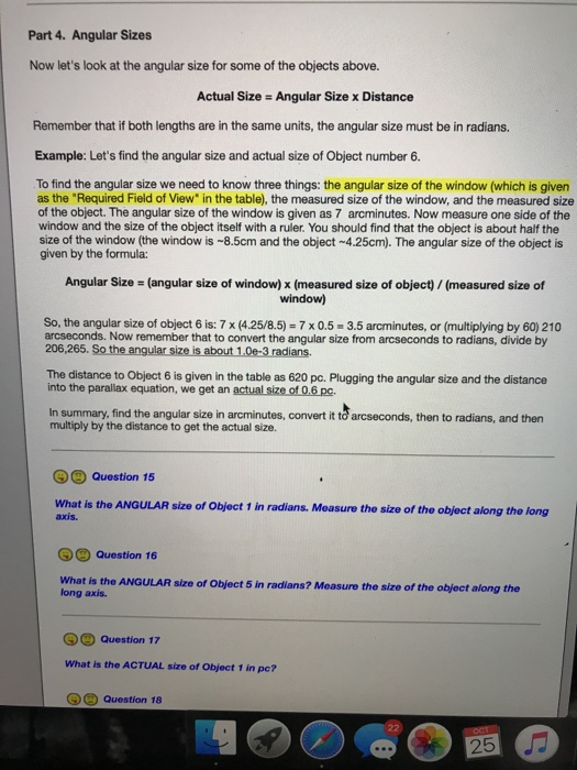 Part 4. Angular Sizes Now let's look at the angular | Chegg.com
