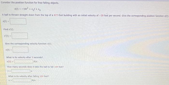 Solved Consider the position function for free-falling | Chegg.com