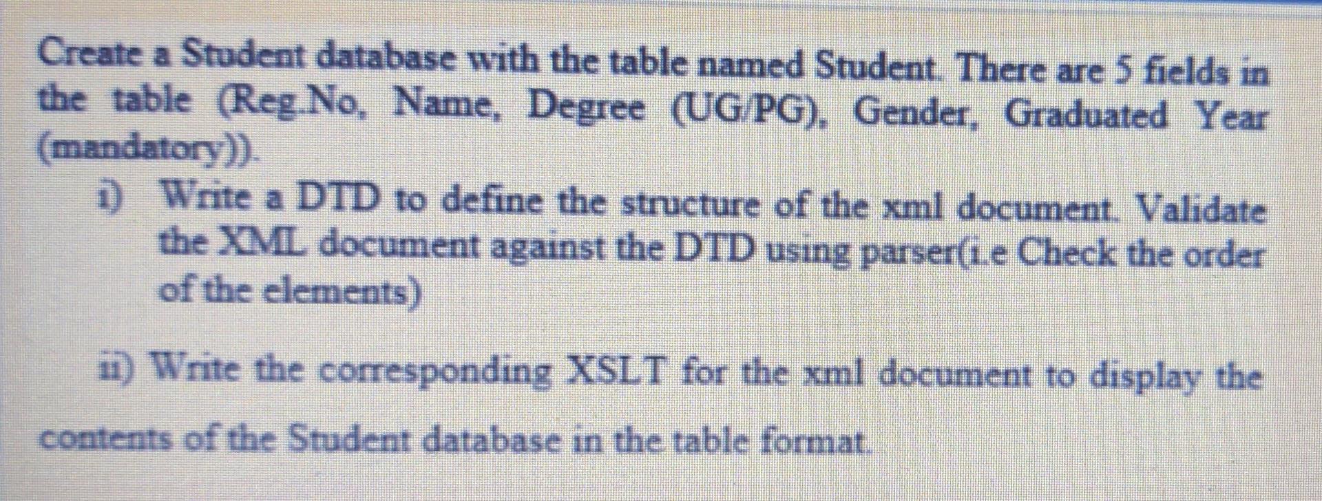 Solved Create a Student database with the table named | Chegg.com