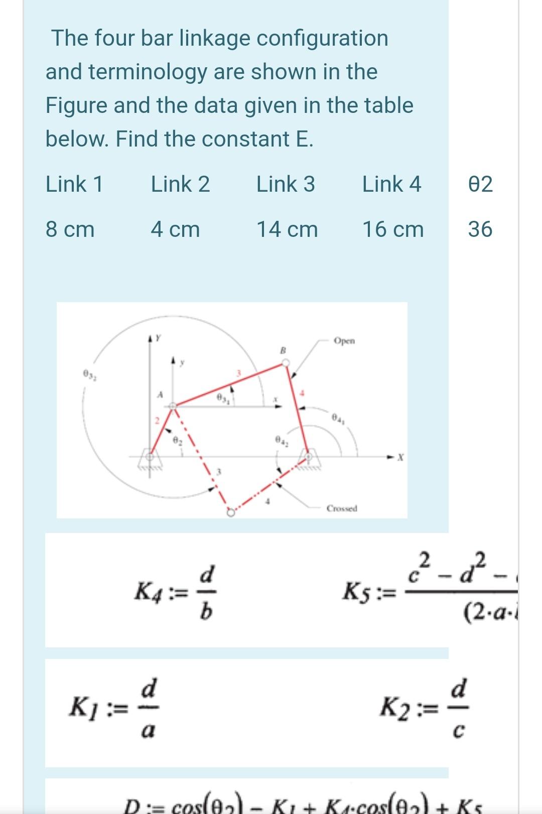 Solved The four bar linkage configuration and terminology | Chegg.com
