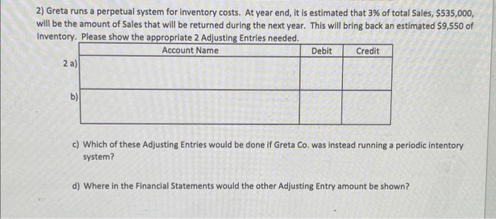 Solved 2) Greta runs a perpetual system for inventory costs. | Chegg.com