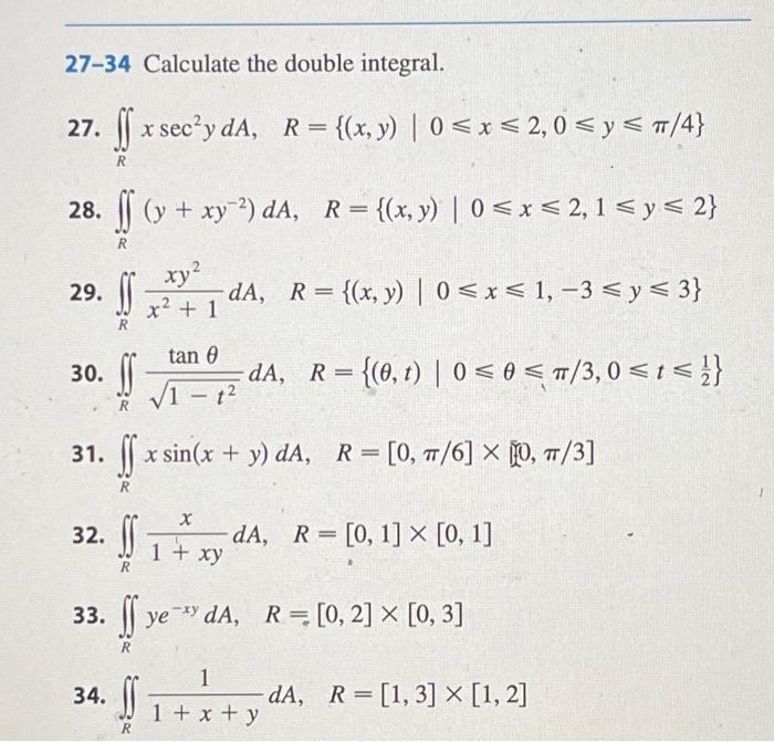 Solved 27-34 Calculate the double integral. 27. | Chegg.com