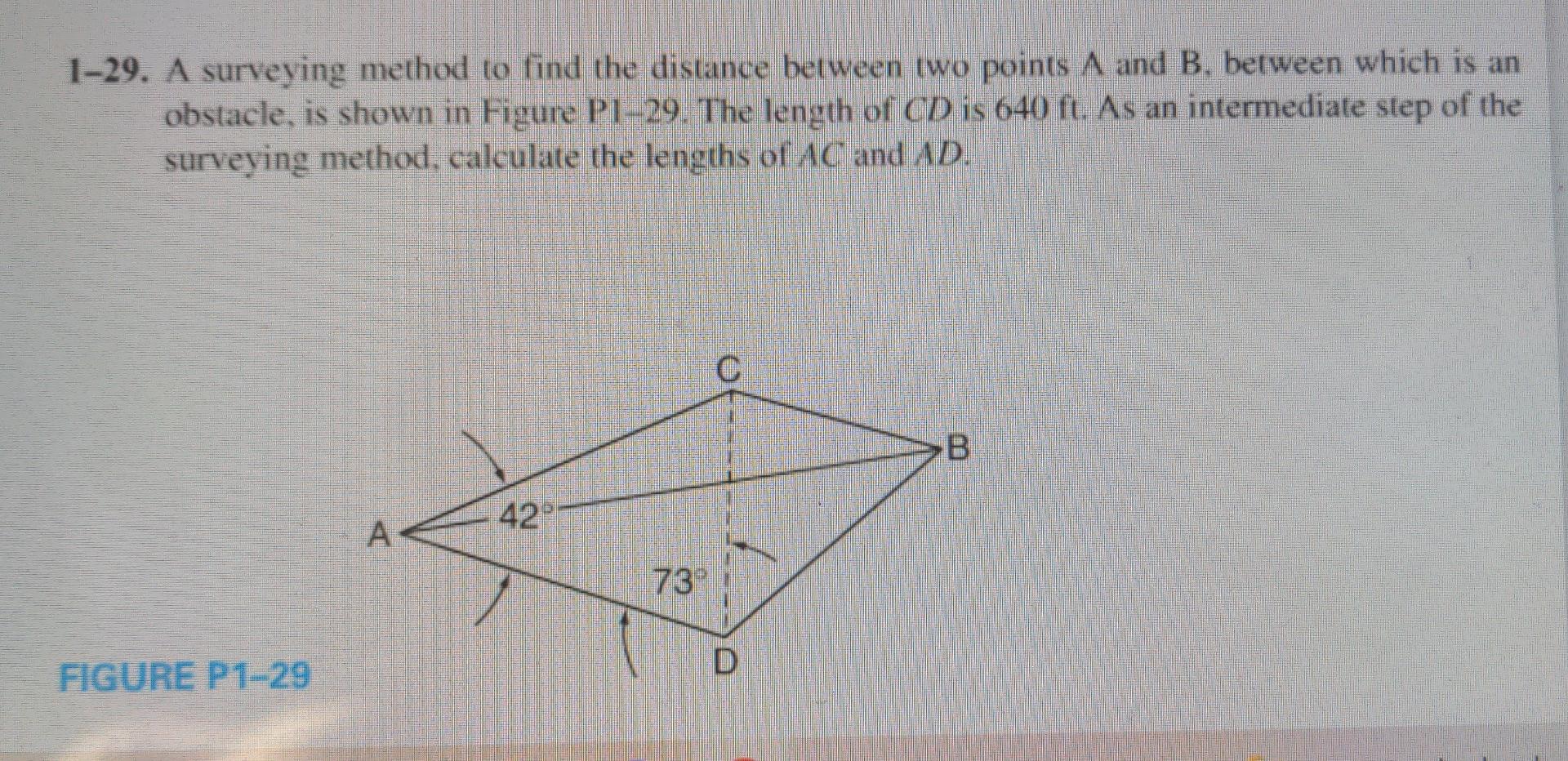 Solved 1-29. A surveying method to find the distance between | Chegg.com