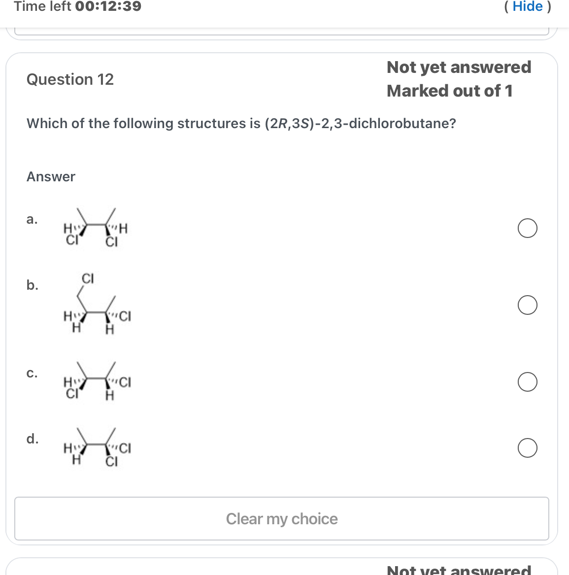 Solved Time Left 00 12 39 Hide Question 12not Yet Answered