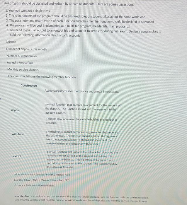 Solved This program should be designed and written by a team | Chegg.com