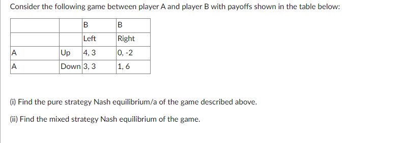 Solved (i) Find the pure strategy Nash equilibrium/a of the | Chegg.com Solved (i) Find the pure strategy Nash equilibrium/a of the | Chegg.com