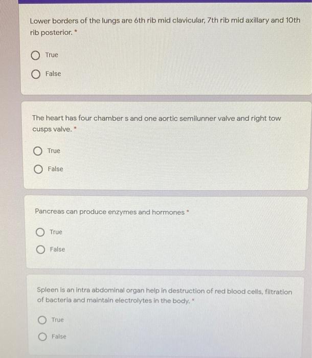 Solved Lower borders of the lungs are 6th rib mid | Chegg.com