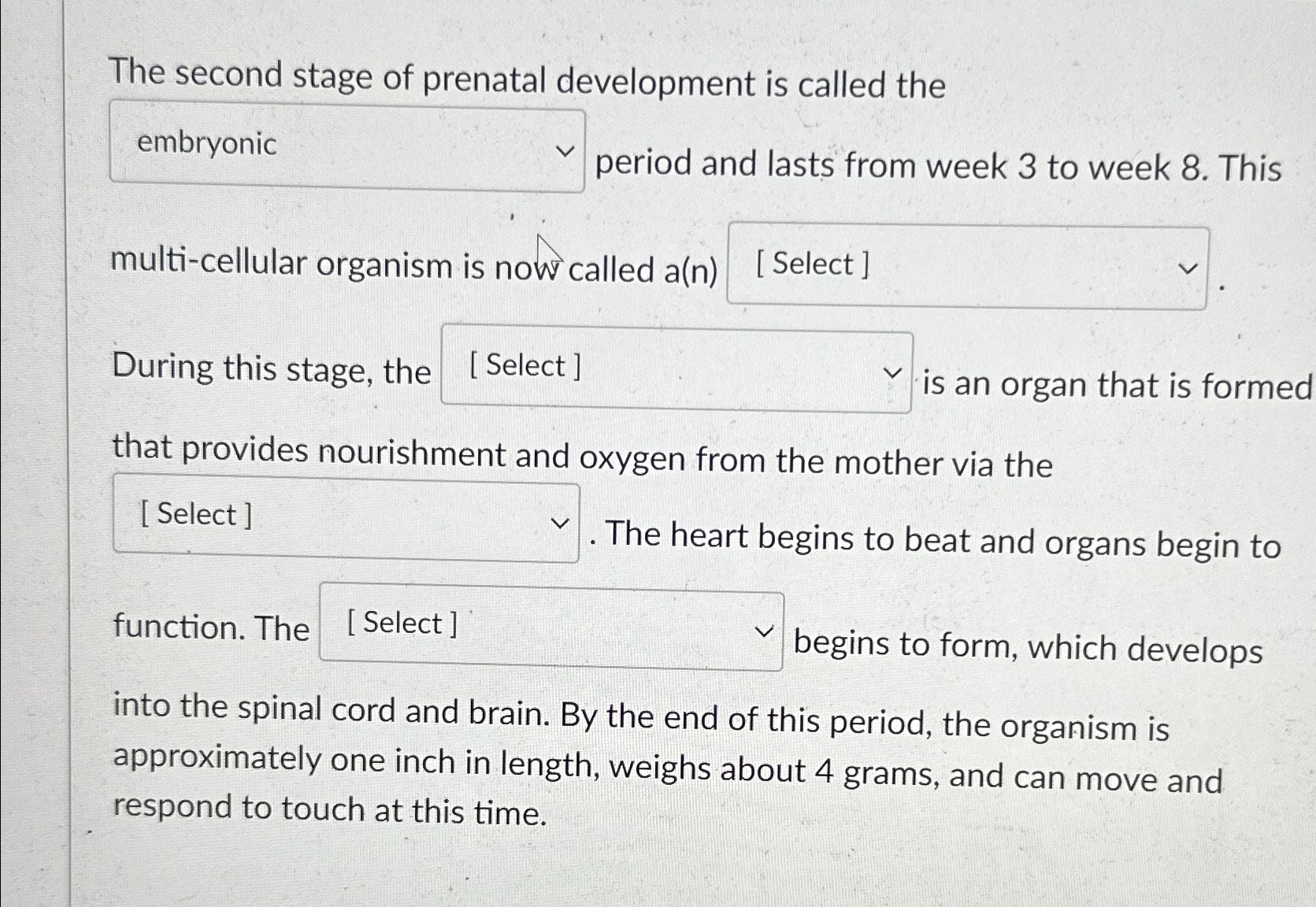 Solved The second stage of prenatal development is called | Chegg.com