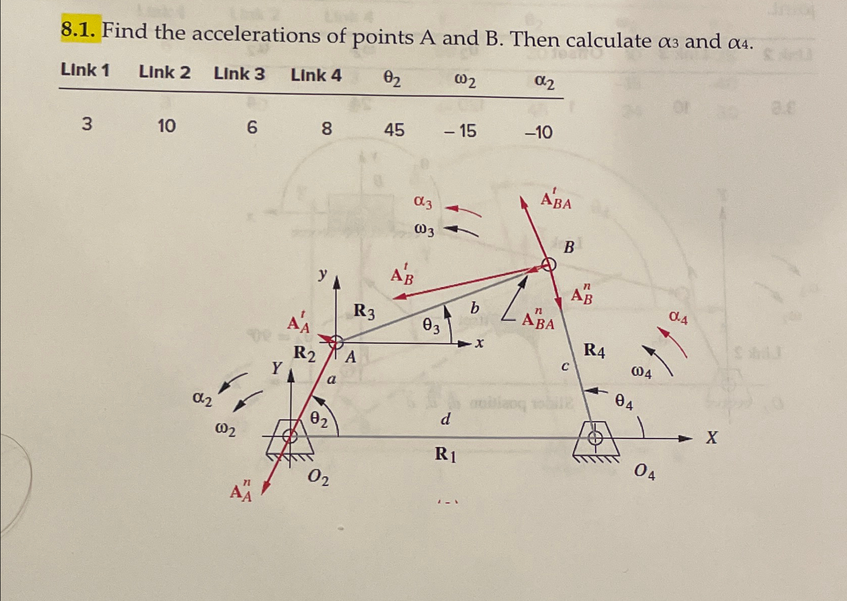 Solved 8.1. ﻿Find the accelerations of points A and B. ﻿Then | Chegg.com