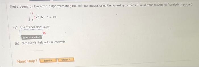 Solved Find a bound on the error in approximating the | Chegg.com