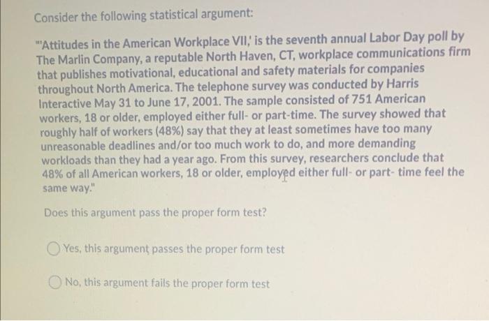 Solved Consider the following statistical argument: | Chegg.com