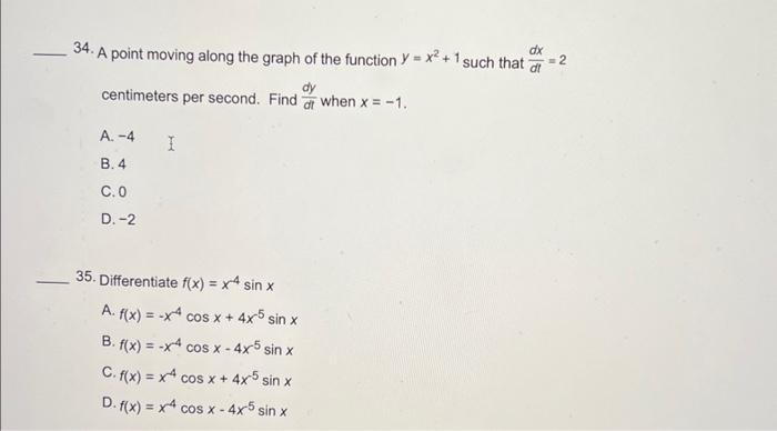 Solved 34. A point moving along the graph of the function | Chegg.com