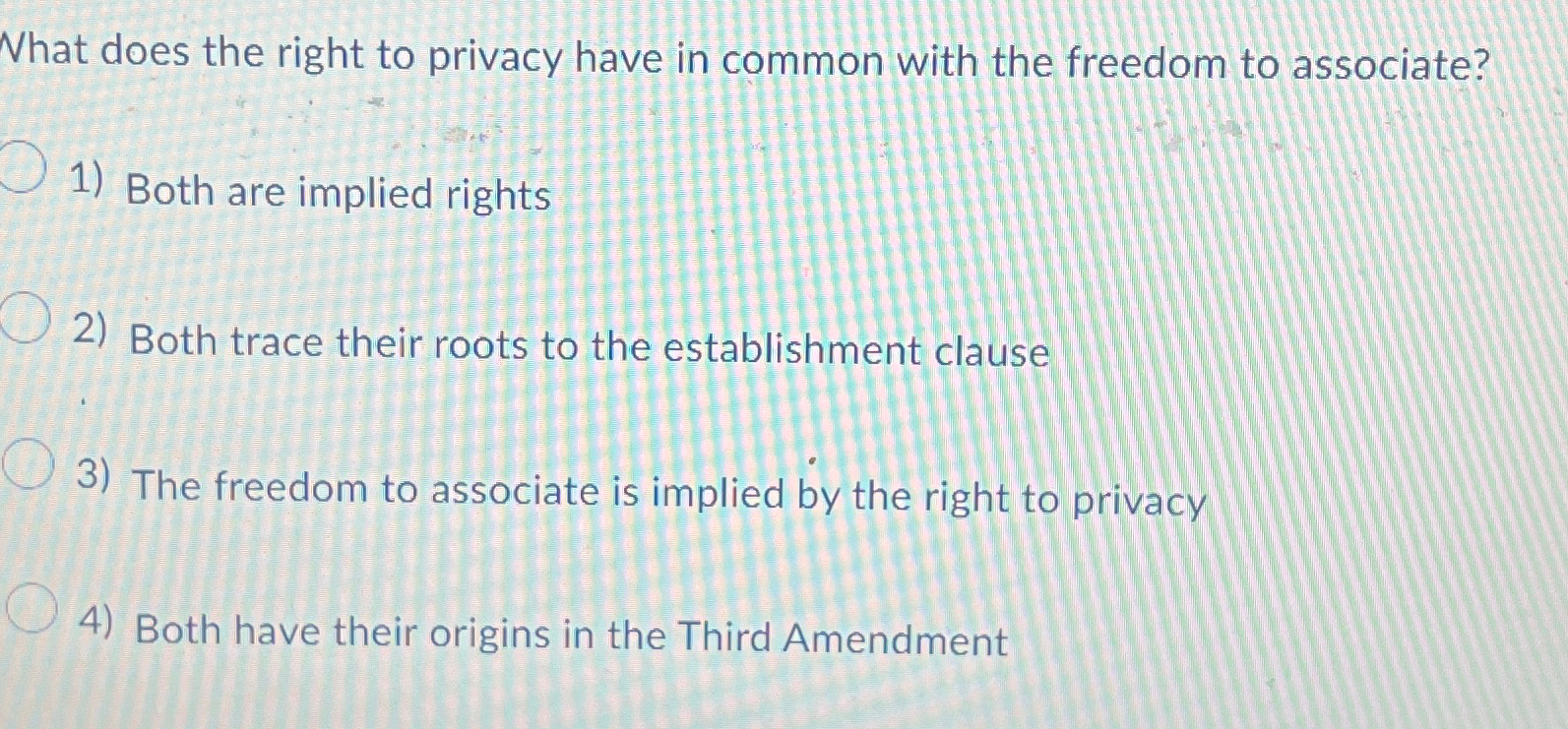 Solved What does the right to privacy have in common with | Chegg.com
