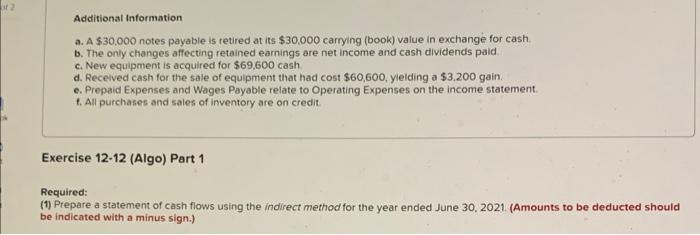 Solved Required information Exercise 12-12 (Algo) Indirect: | Chegg.com