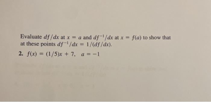 Solved Evaluate df/dx at x = a and df -/dx at x = f(a) to | Chegg.com