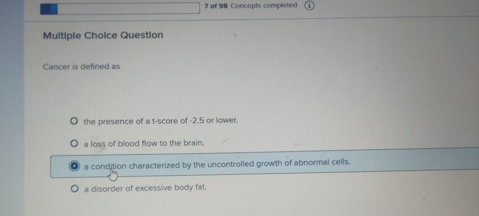 Solved 7 ﻿of 98 ﻿Concepts completedMultiple Cholce | Chegg.com