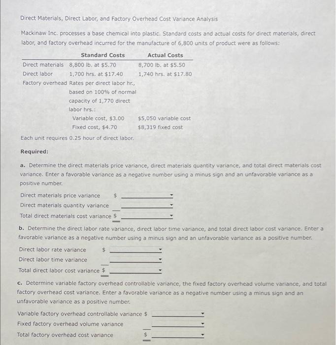 Solved Direct Materials, Direct Labor, and Factory Overhead | Chegg.com