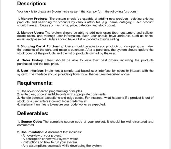 Your task is to create an E-commerce system that can | Chegg.com