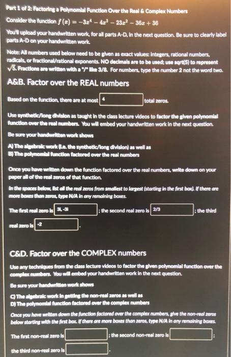 Solved Part 1 of 2: Factoring a Polynomial Function Over the | Chegg.com