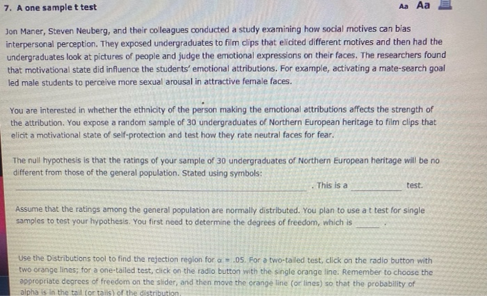 Solved 7. A one sample t test Aa Aa Jon Maner, Steven | Chegg.com