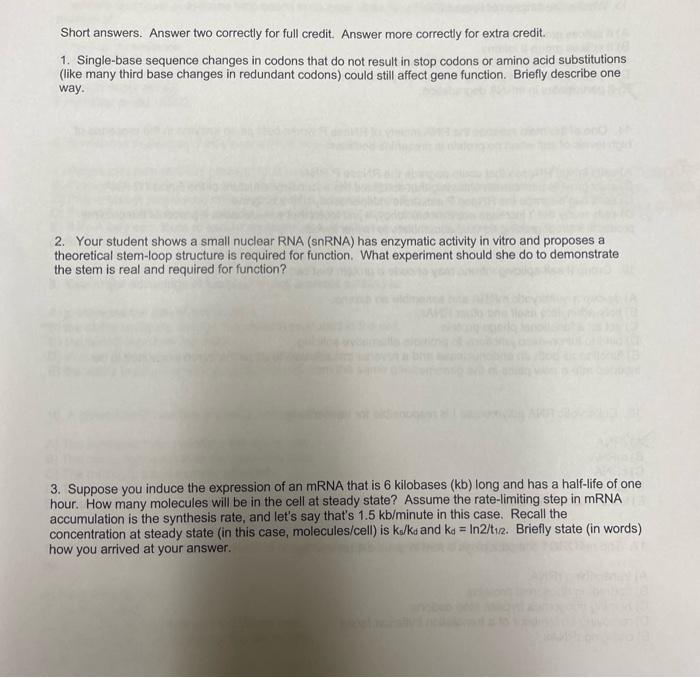 Solved Short answers. Answer two correctly for full credit. | Chegg.com