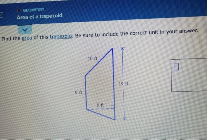 Solved GEOMETRY Area of a trapezoid Find the area of this | Chegg.com