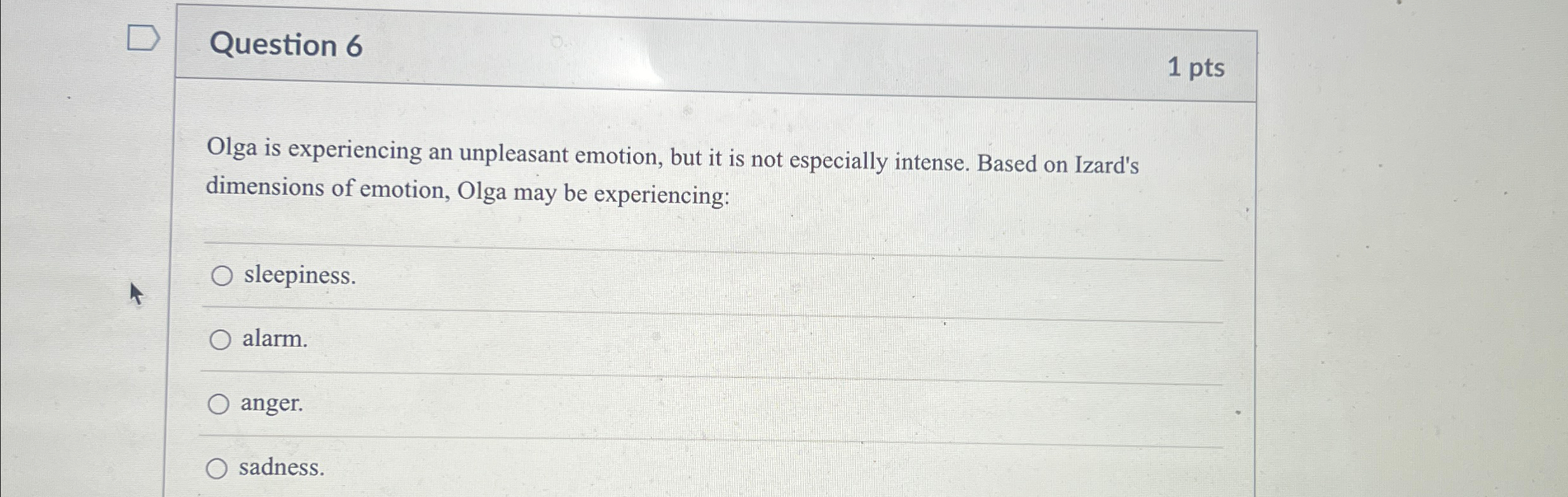 Solved Question 61 ﻿ptsOlga is experiencing an unpleasant | Chegg.com