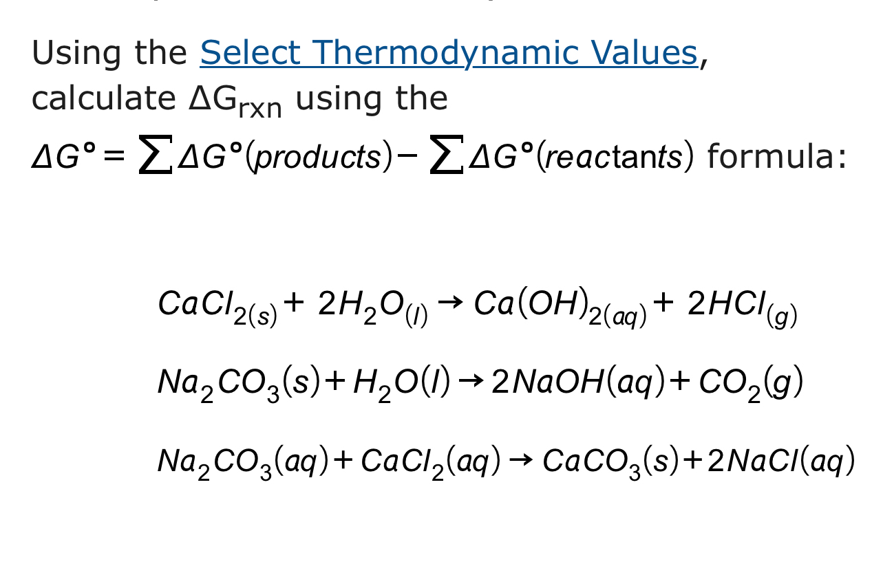 Solved Using the Select Thermodynamic Values, calculate | Chegg.com