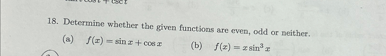Solved Determine whether the given functions are even, odd | Chegg.com