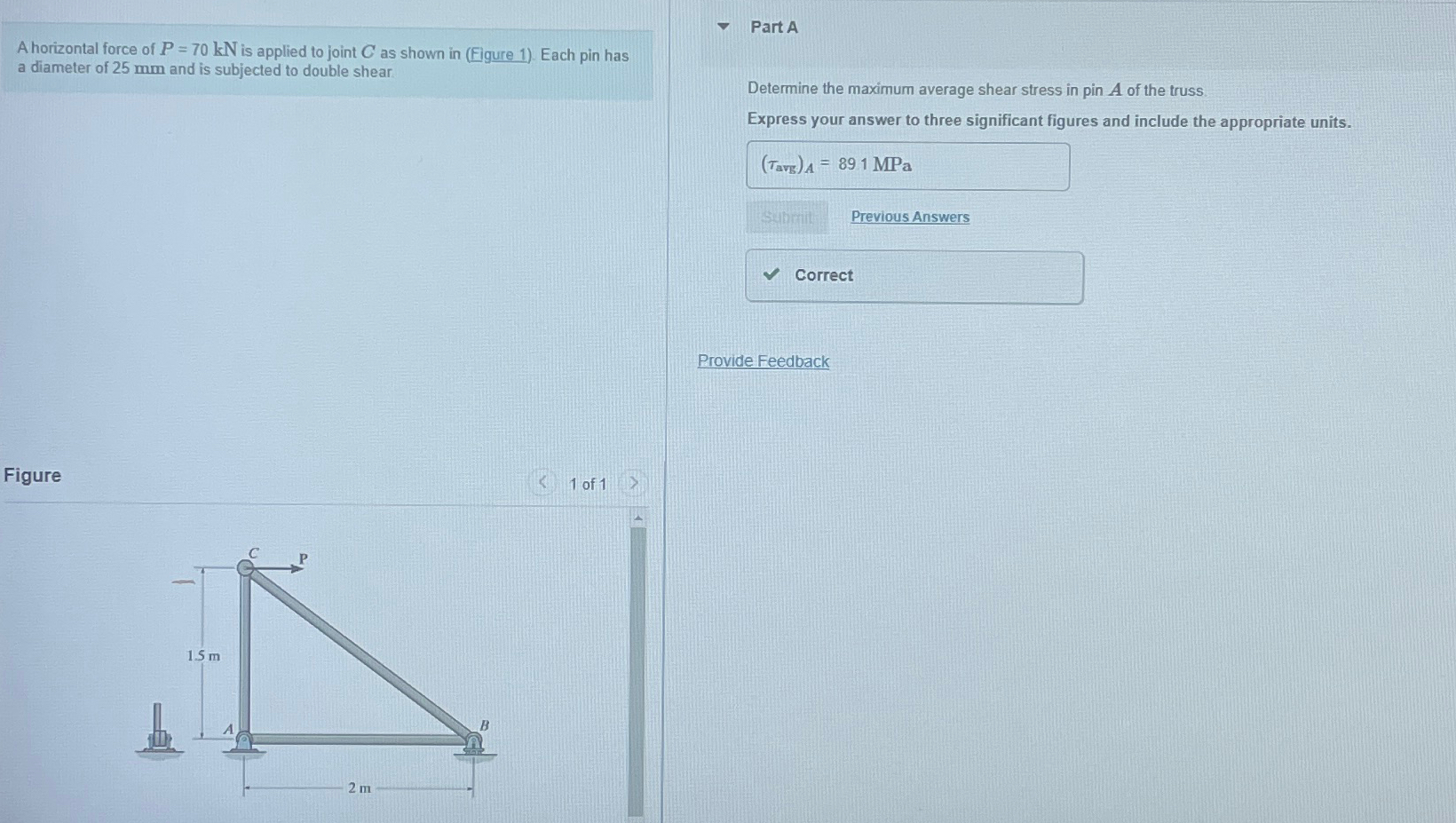Solved Part A\\nA horizontal force of P=70kN is applied to | Chegg.com