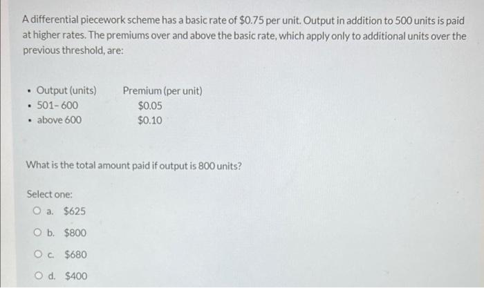 Solved A differential piecework scheme has a basic rate of | Chegg.com