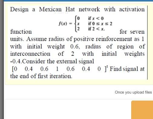 Solved Design a Mexican Hat network with activation if x