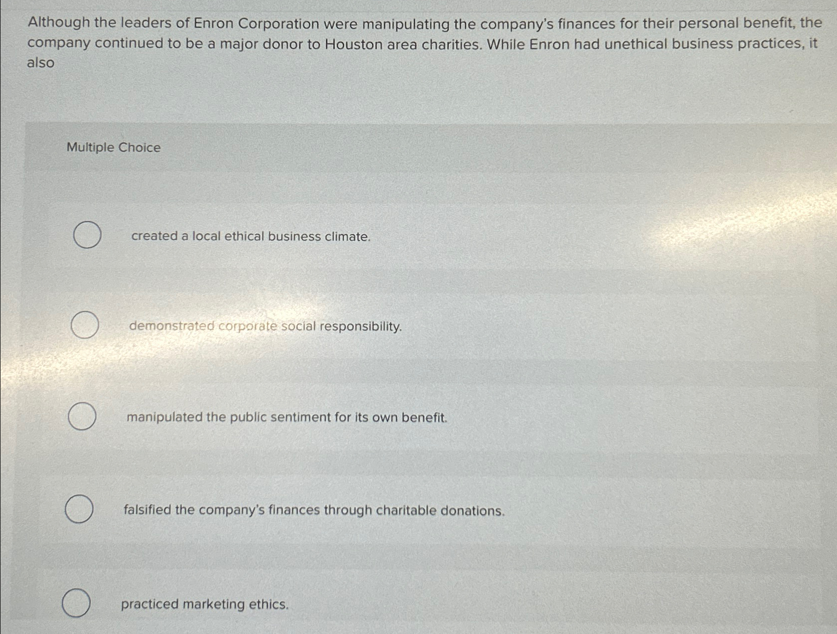 Solved Although the leaders of Enron Corporation were | Chegg.com