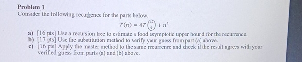 Solved Problem 1Consider the following recurfence for the | Chegg.com