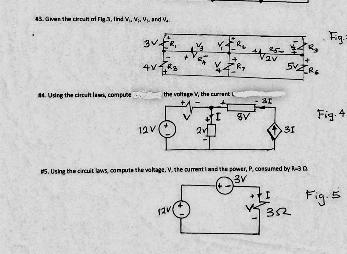 Solved #3. ﻿Given the circuit of Fig.3, ﻿find V1,V2,V3, ﻿and | Chegg.com