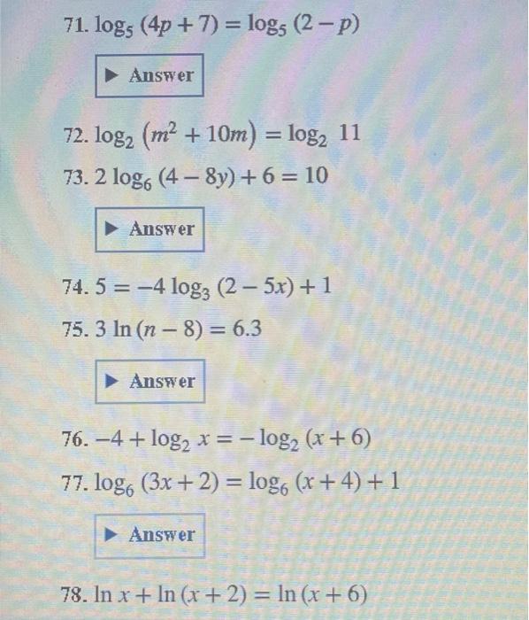 Solved Questions 71,72,75,78 and 80, write the solution set | Chegg.com