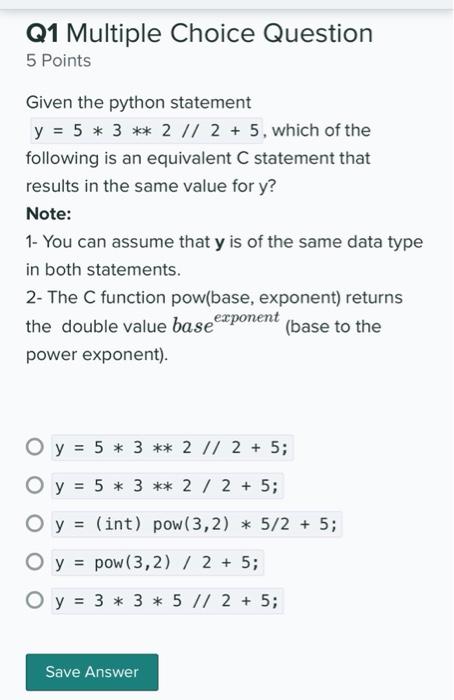 Solved Q1 Multiple Choice Question 5 Points Given the python | Chegg.com