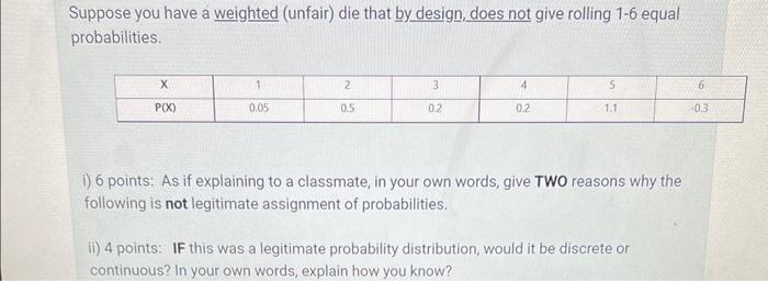 Solved Suppose you have a weighted (unfair) die that by | Chegg.com