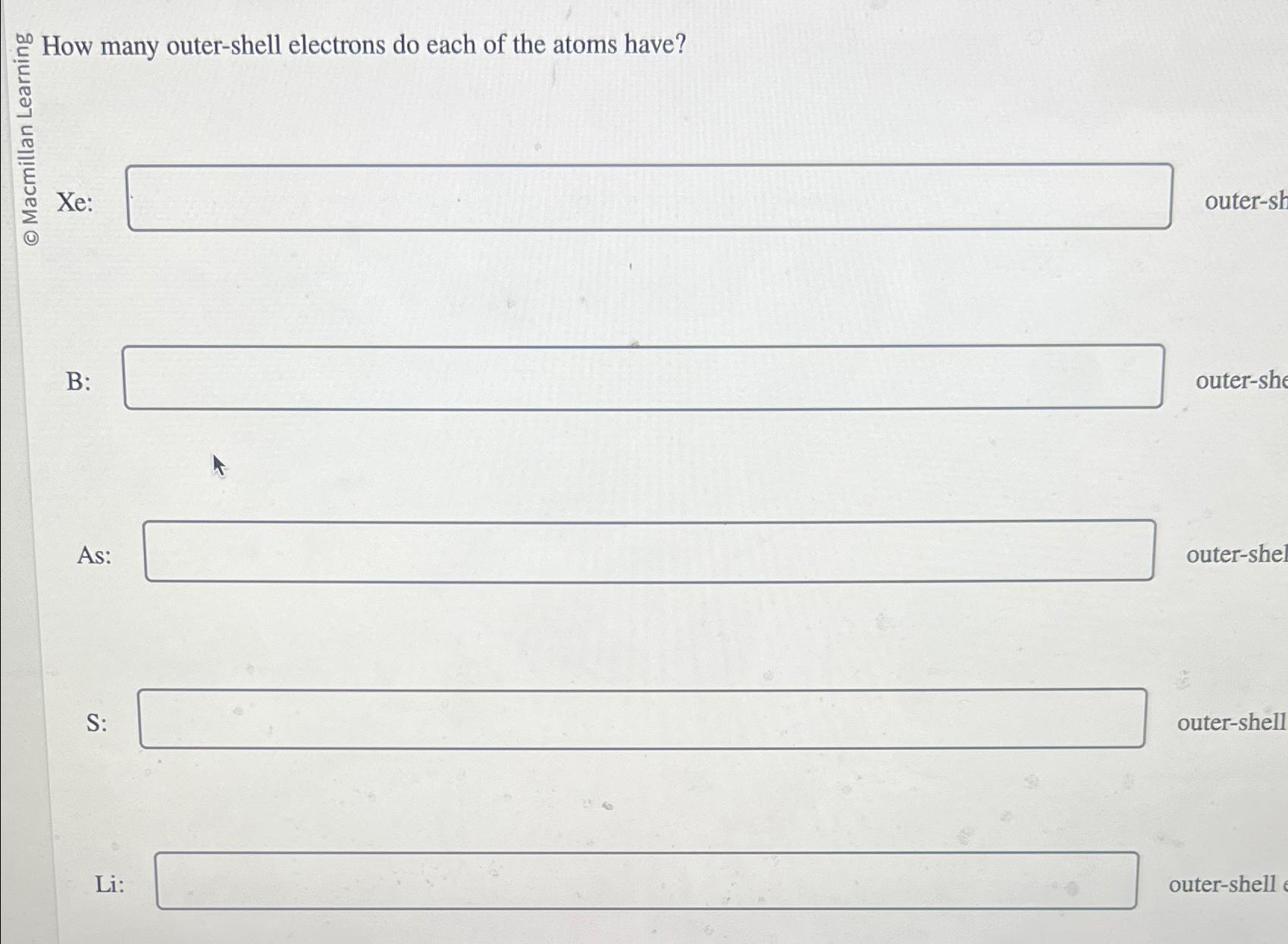 Solved How many outer-shell electrons do each of the atoms | Chegg.com