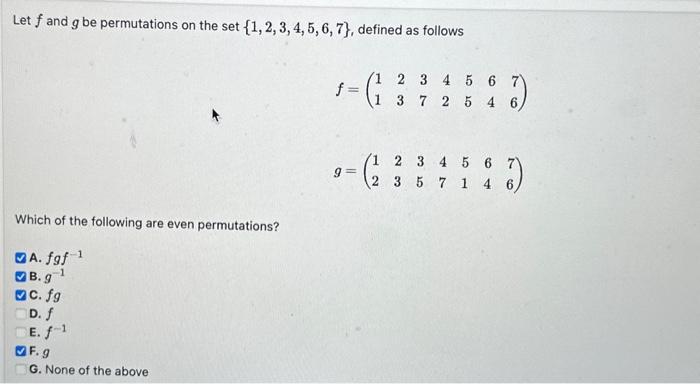 Solved Let f and g be permutations on the set | Chegg.com