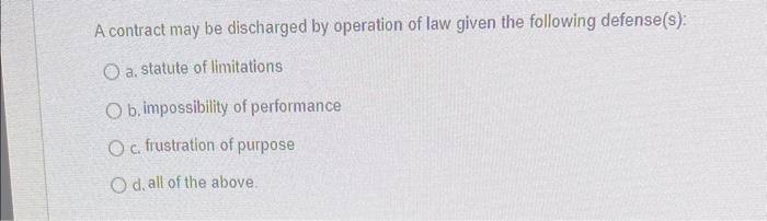 A contract may be discharged by operation of law | Chegg.com