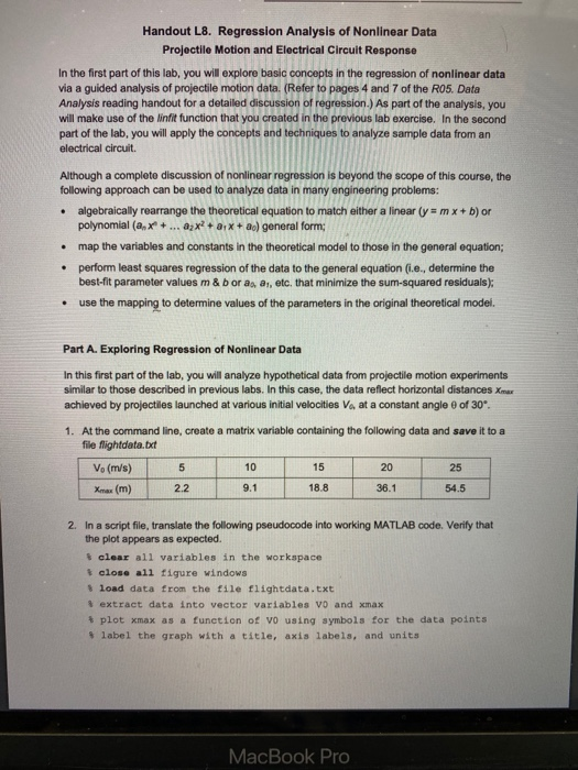 Handout L8. Regression Analysis of Nonlinear Data | Chegg.com